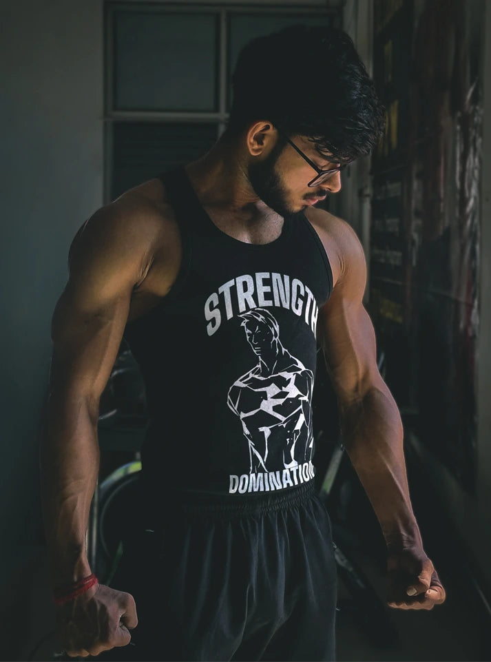 Buy Strength Domination Black Gym Stringer For Men Online – Rad Owl